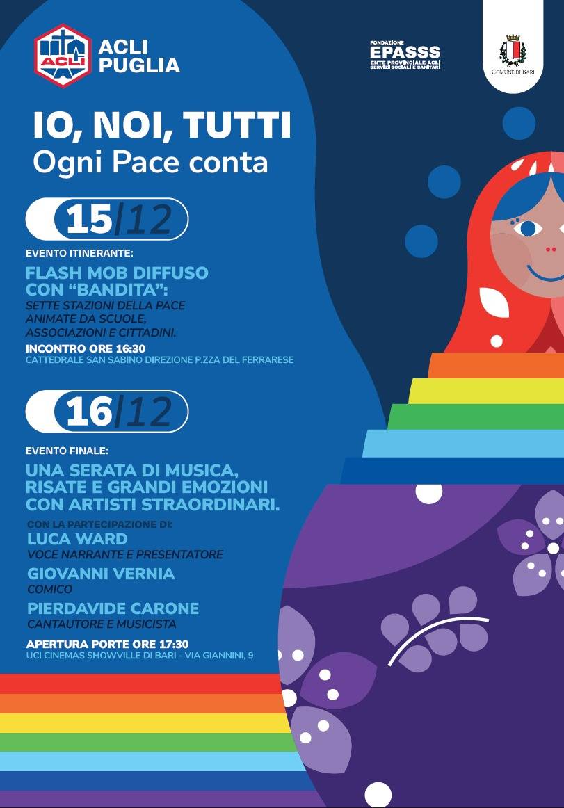 “IO, NOI, TUTTI – Ogni Pace Conta” due giorni a Bari per costruire la ...